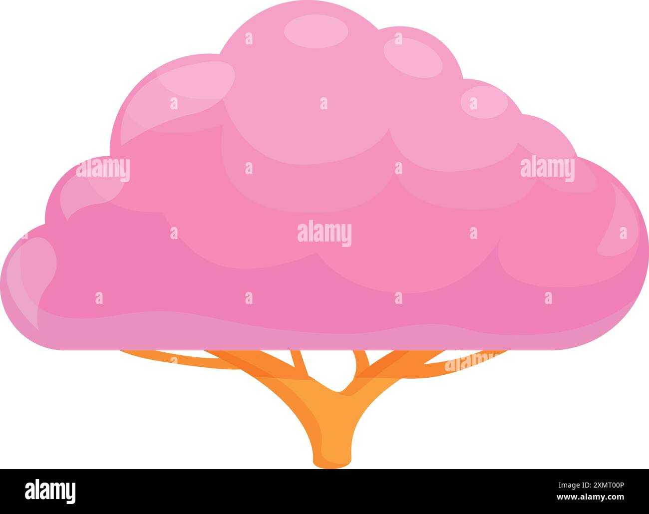 Pink tree growing with lush crown in cartoon style isolated on white ...