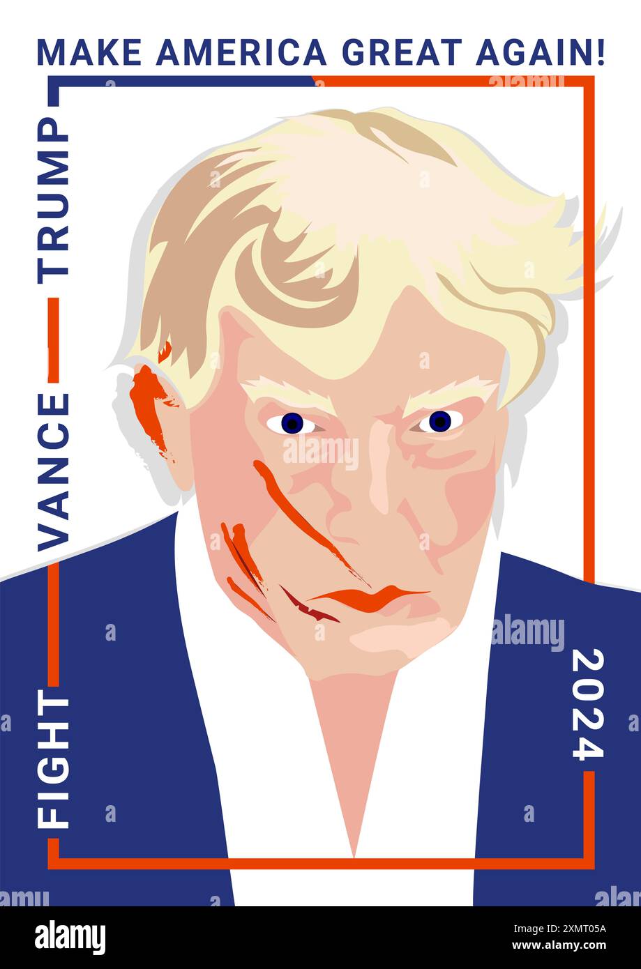 Poster portrait of Donald Trump with blood on his face and the text of ...