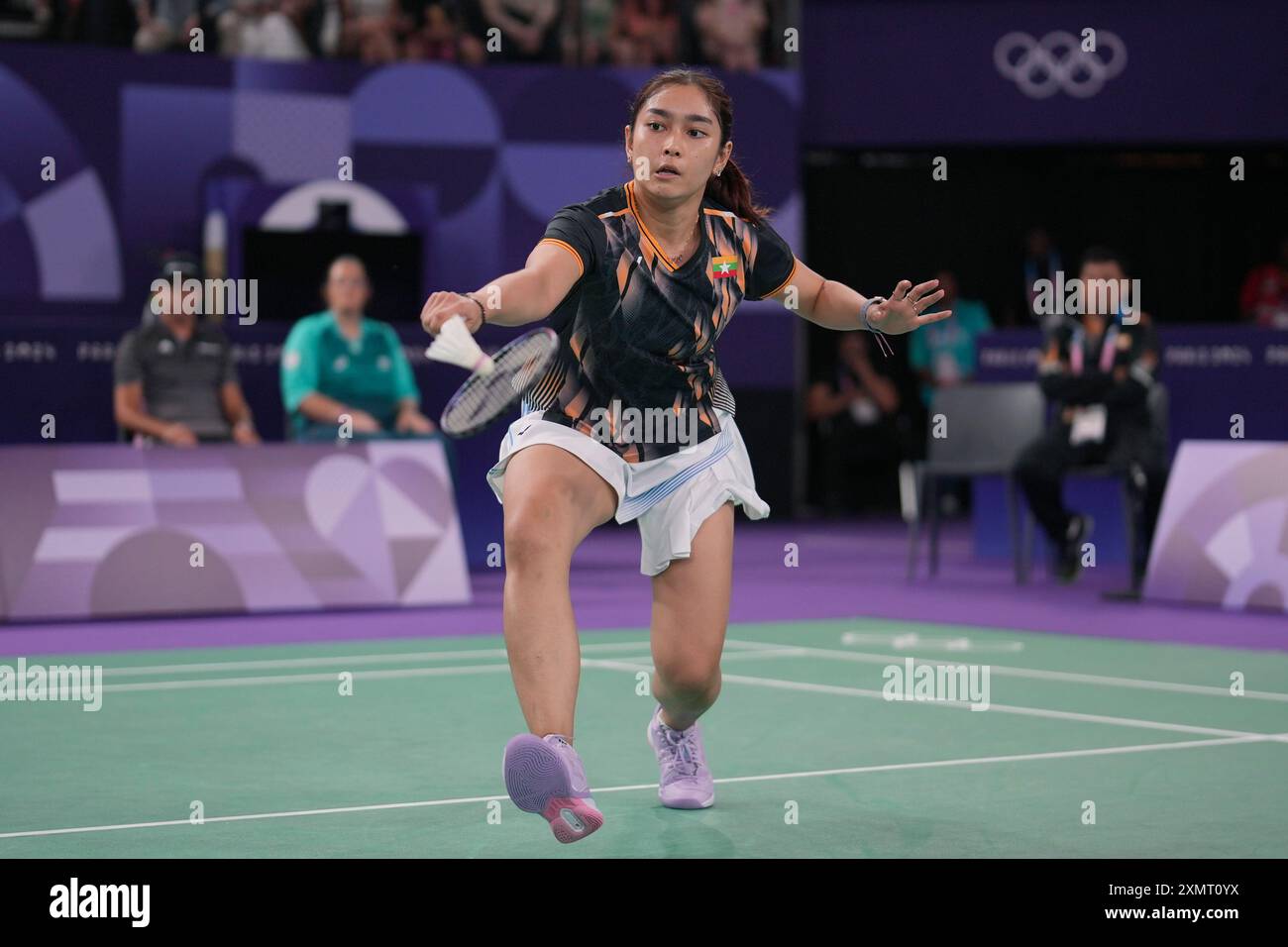 Myanmar's Thuzar Thet Htar plays against Canada's Michelle Li during their women's singles ...