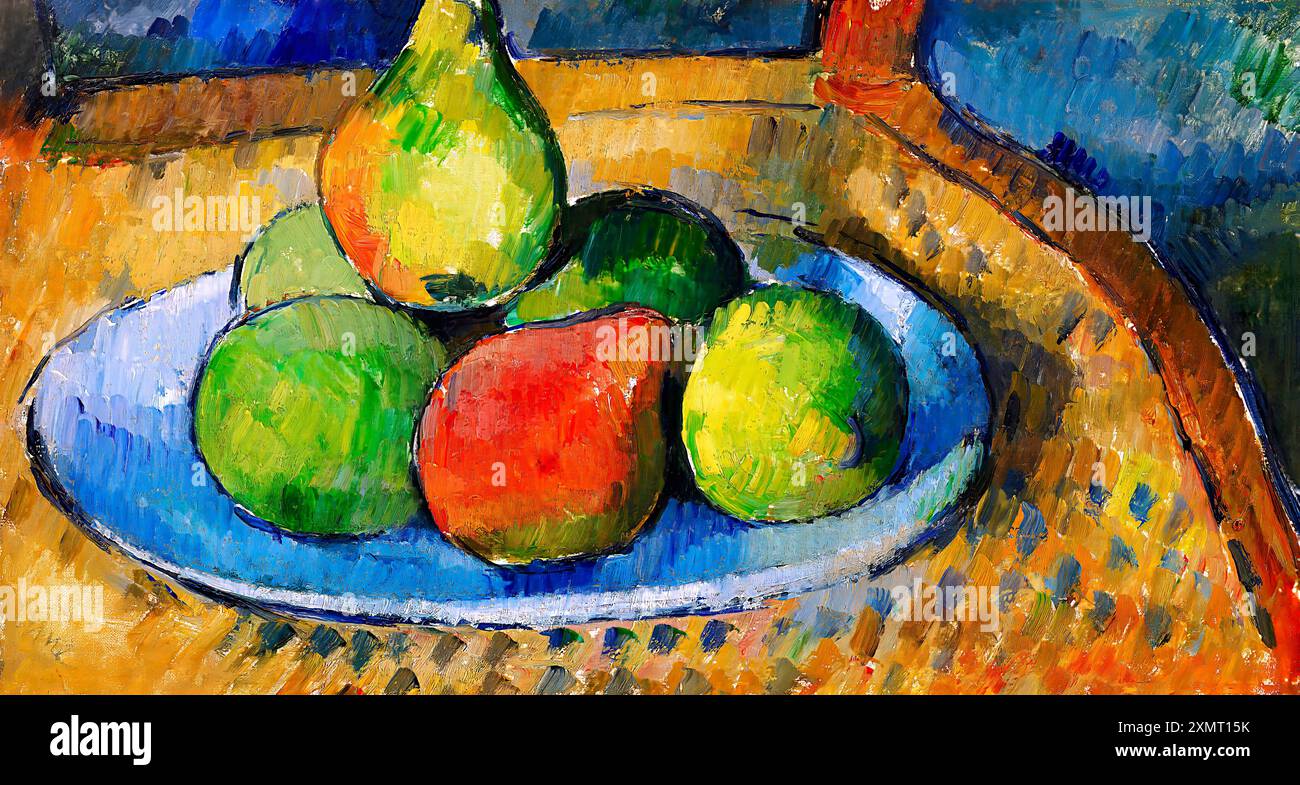 Plate of Fruit on a Chair by Paul Cezanne. A vibrant still life ...