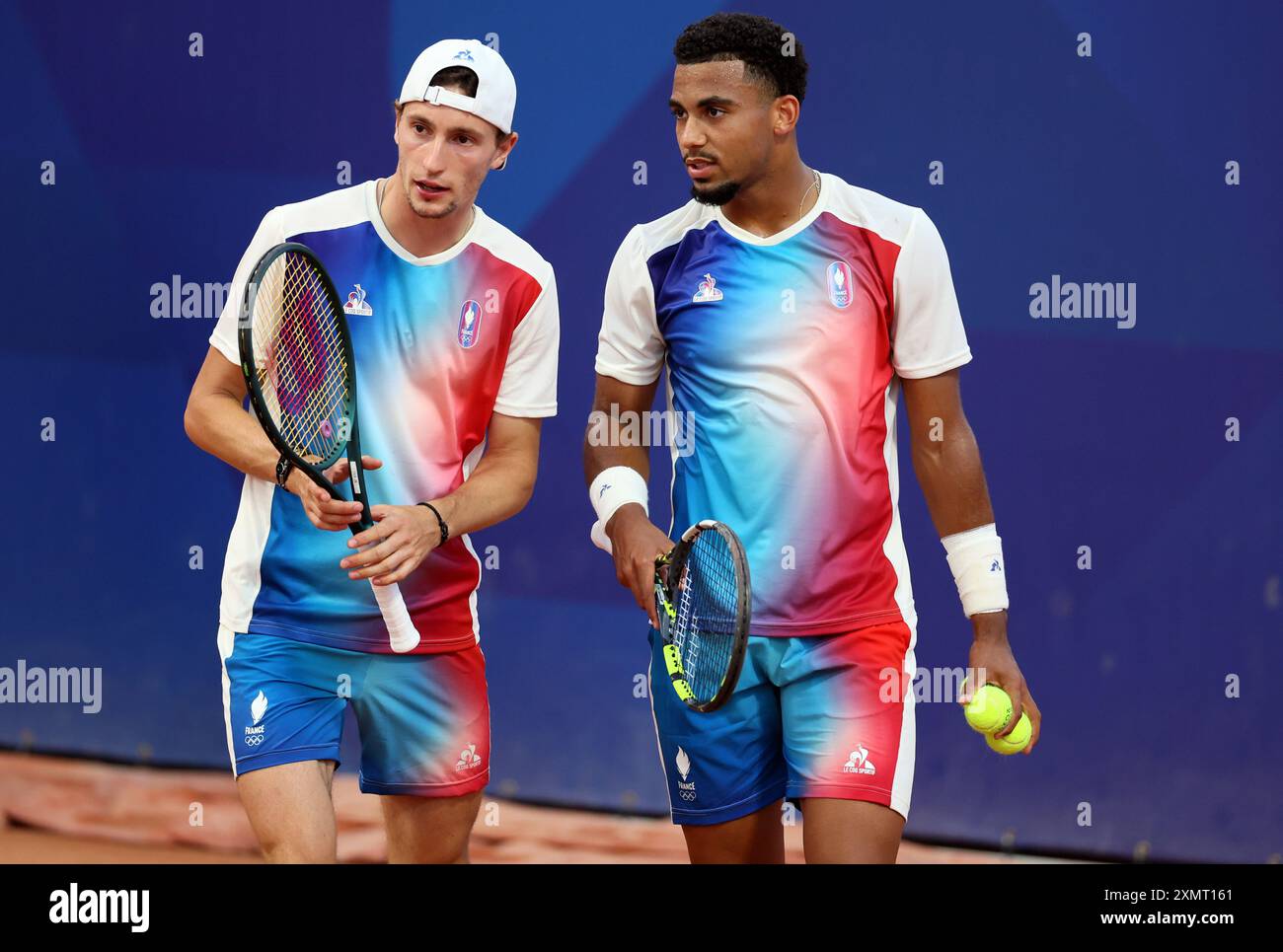 Paris, France. 29th July, 2024. French duo Arthur Fils - Ugo Humbert pictured during a doubles ...