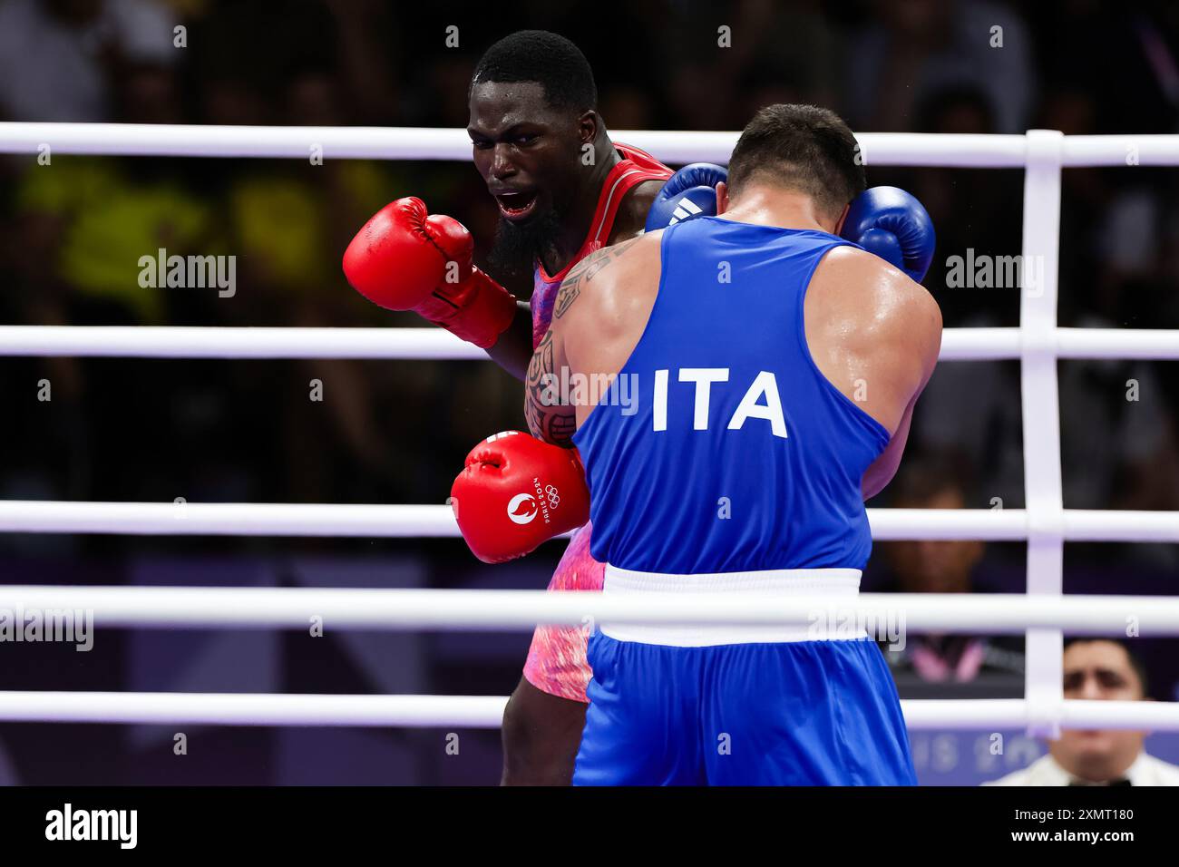 Paris, France, 29 July, 2024. Joshua Edwards of USA throws a punch in ...