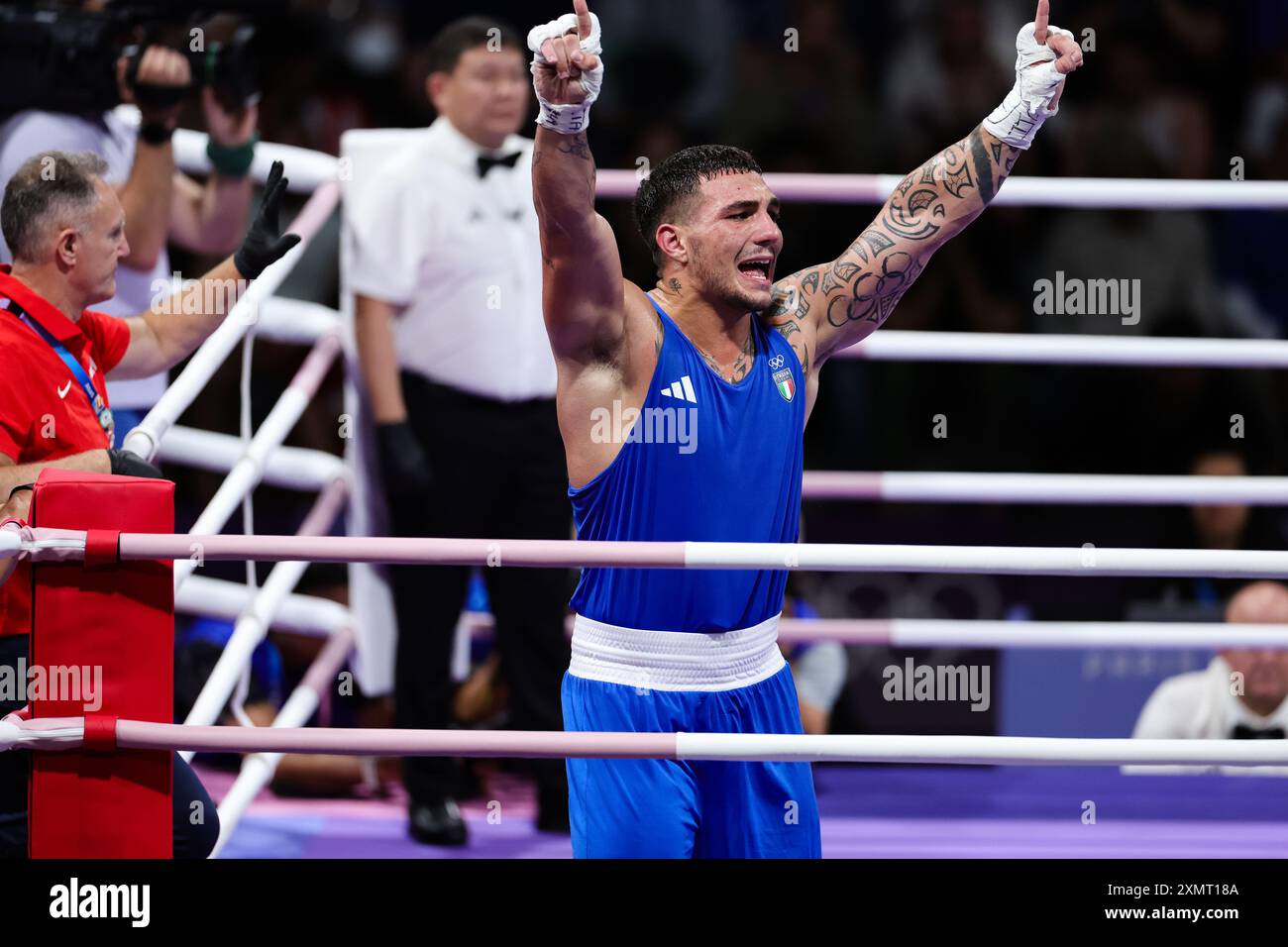 Paris, France, 29 July, 2024. Diego Lenzi of Italy reacts after ...