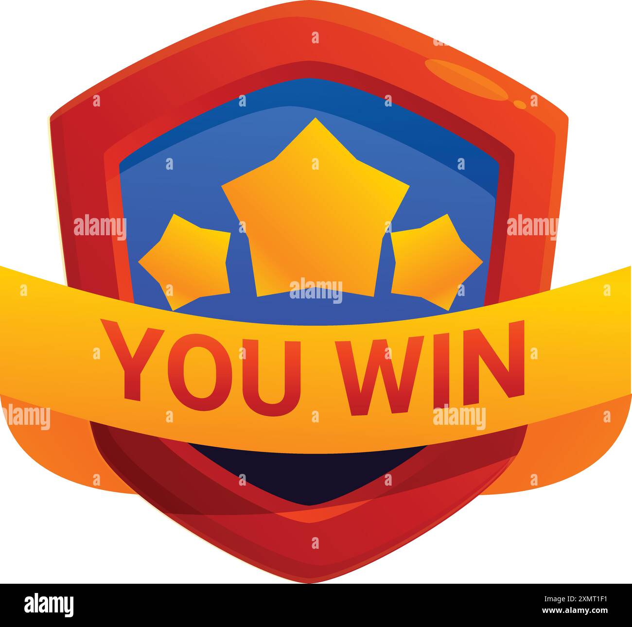 Cartoon colorful shield with golden stars and ribbon is announcing ...