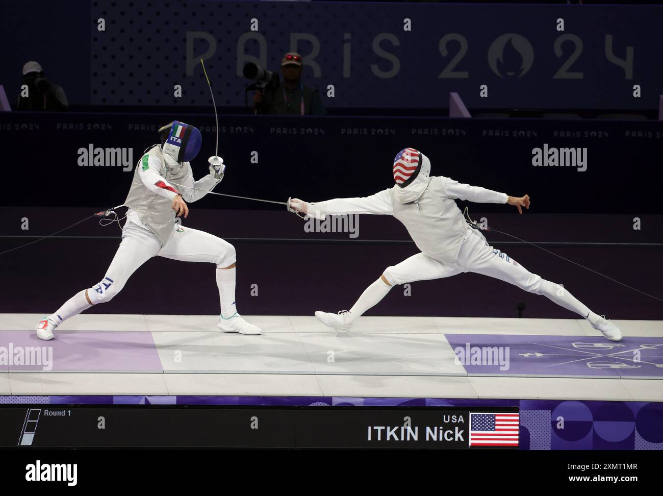 Paris, France. 29th July, 2024. Nick Itkin of the US (R) competes for ...