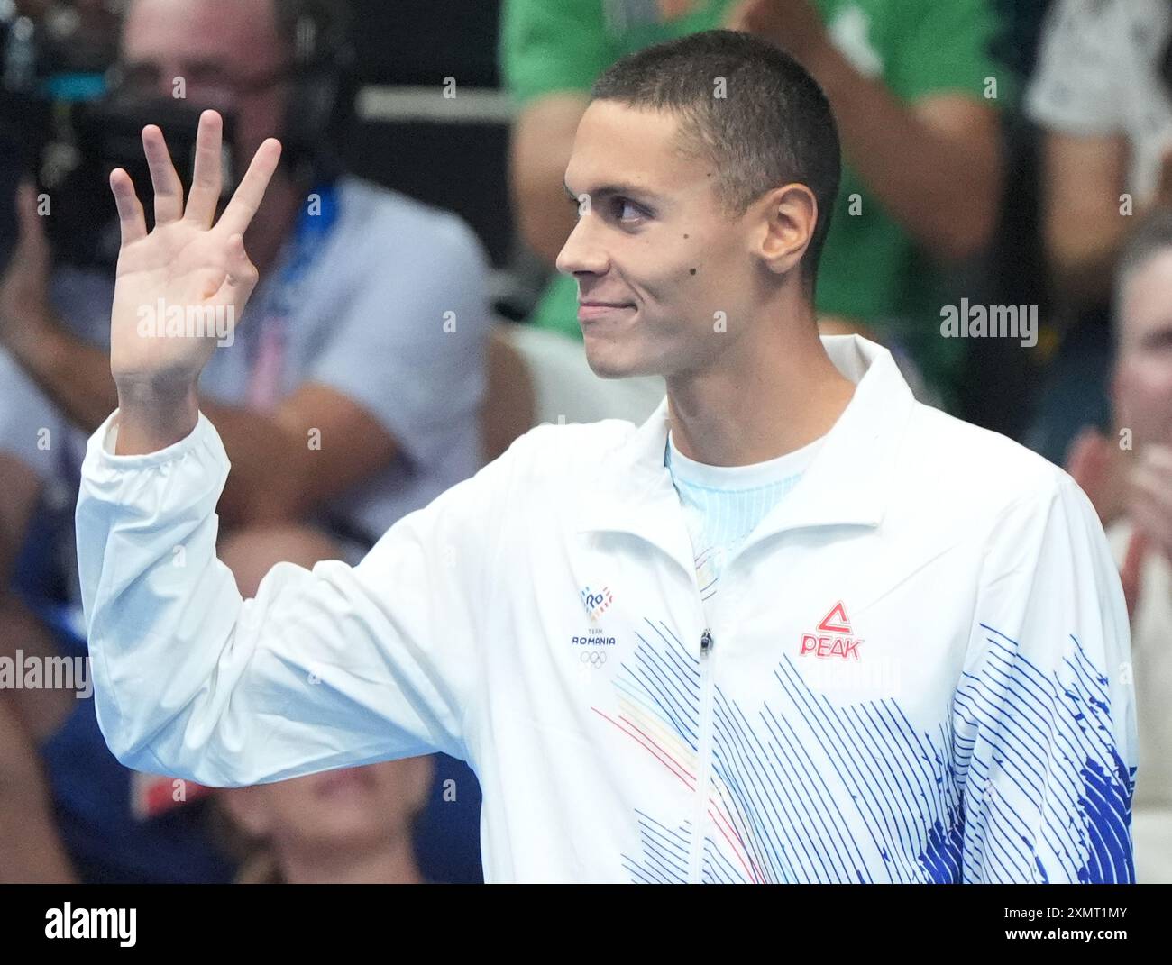 Paris, France. 29th July, 2024. Gold medalist David Popovici of Romania ...