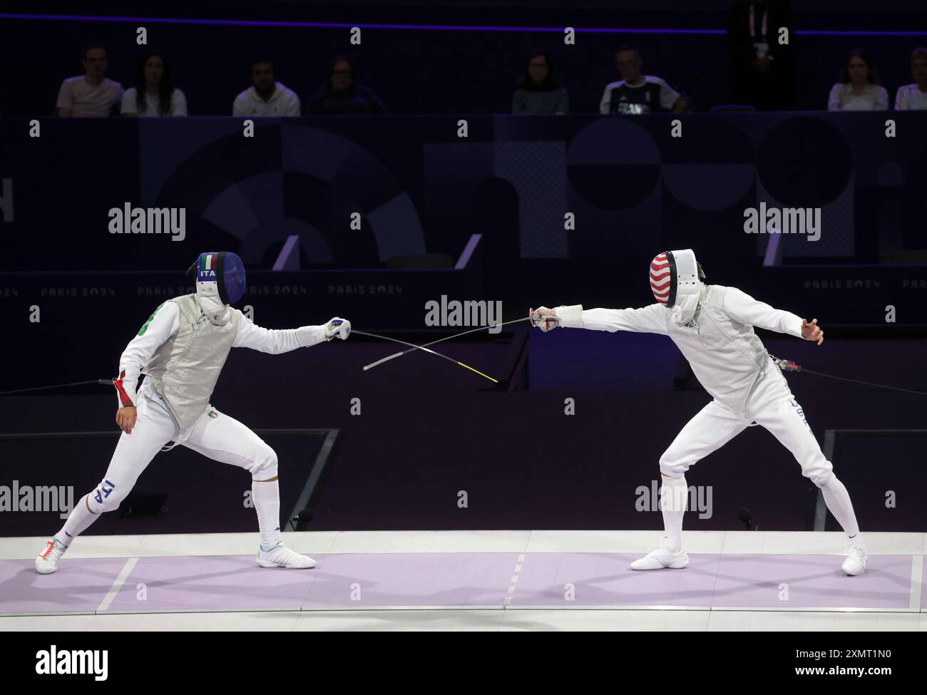 Paris, France. 29th July, 2024. Nick Itkin of the US (R) competes for ...