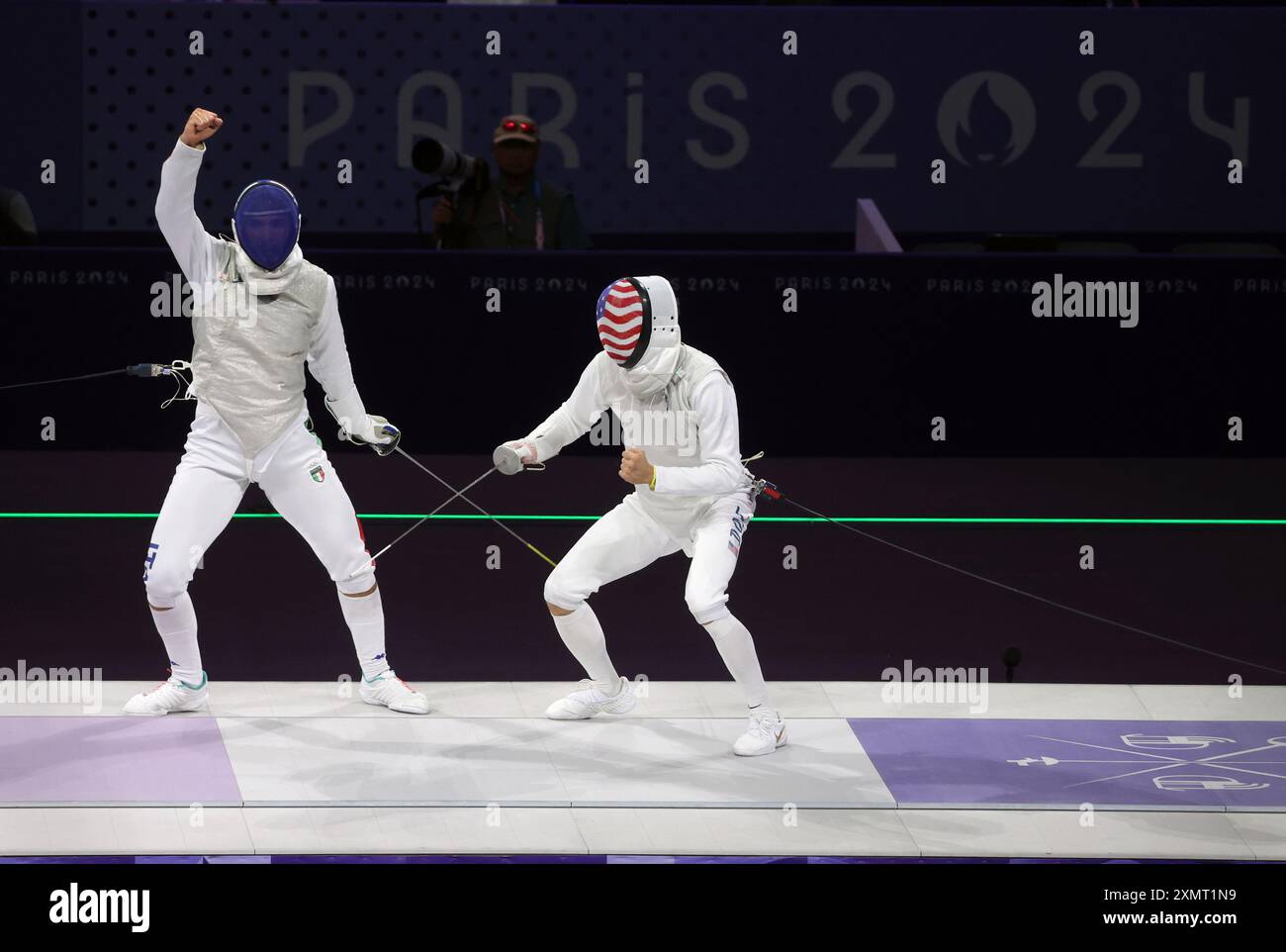Paris, France. 29th July, 2024. Nick Itkin of the US (R) competes for ...
