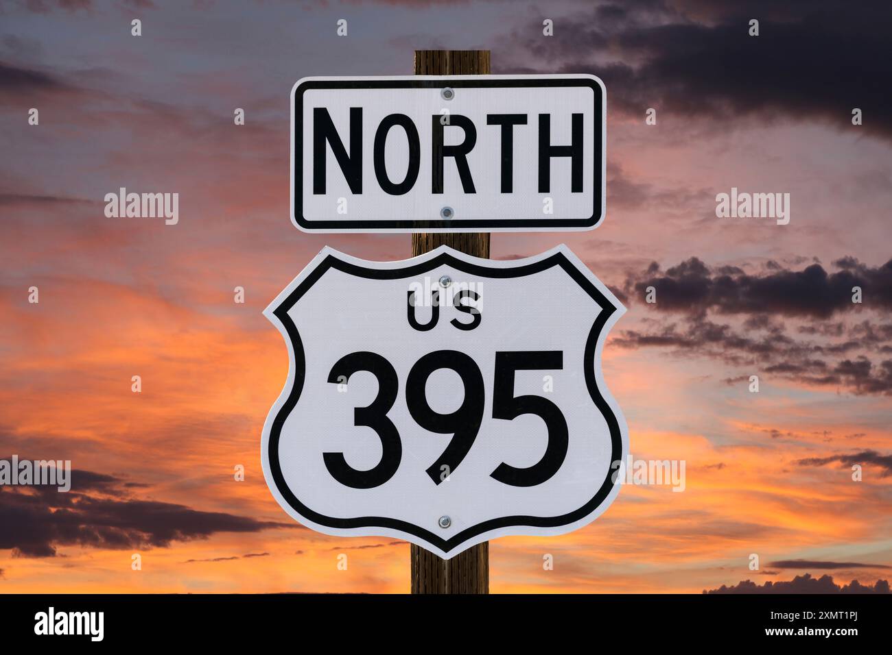 US Route 395 highway sign in Owens Valley California with sunset sky Stock Photo - Alamy
