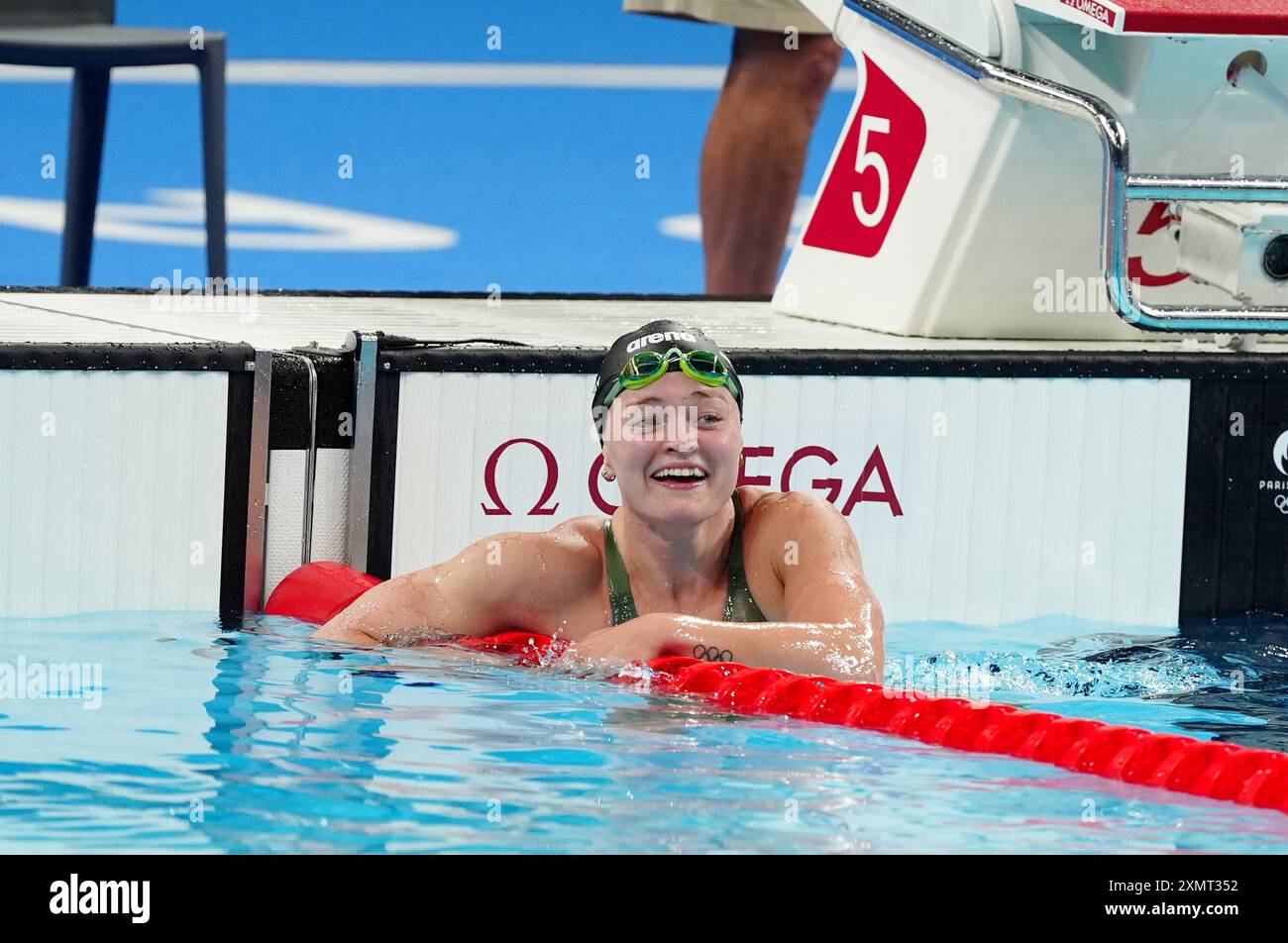 Ireland's Mona McSharry celebrates bronze medal during the Women's 100m ...