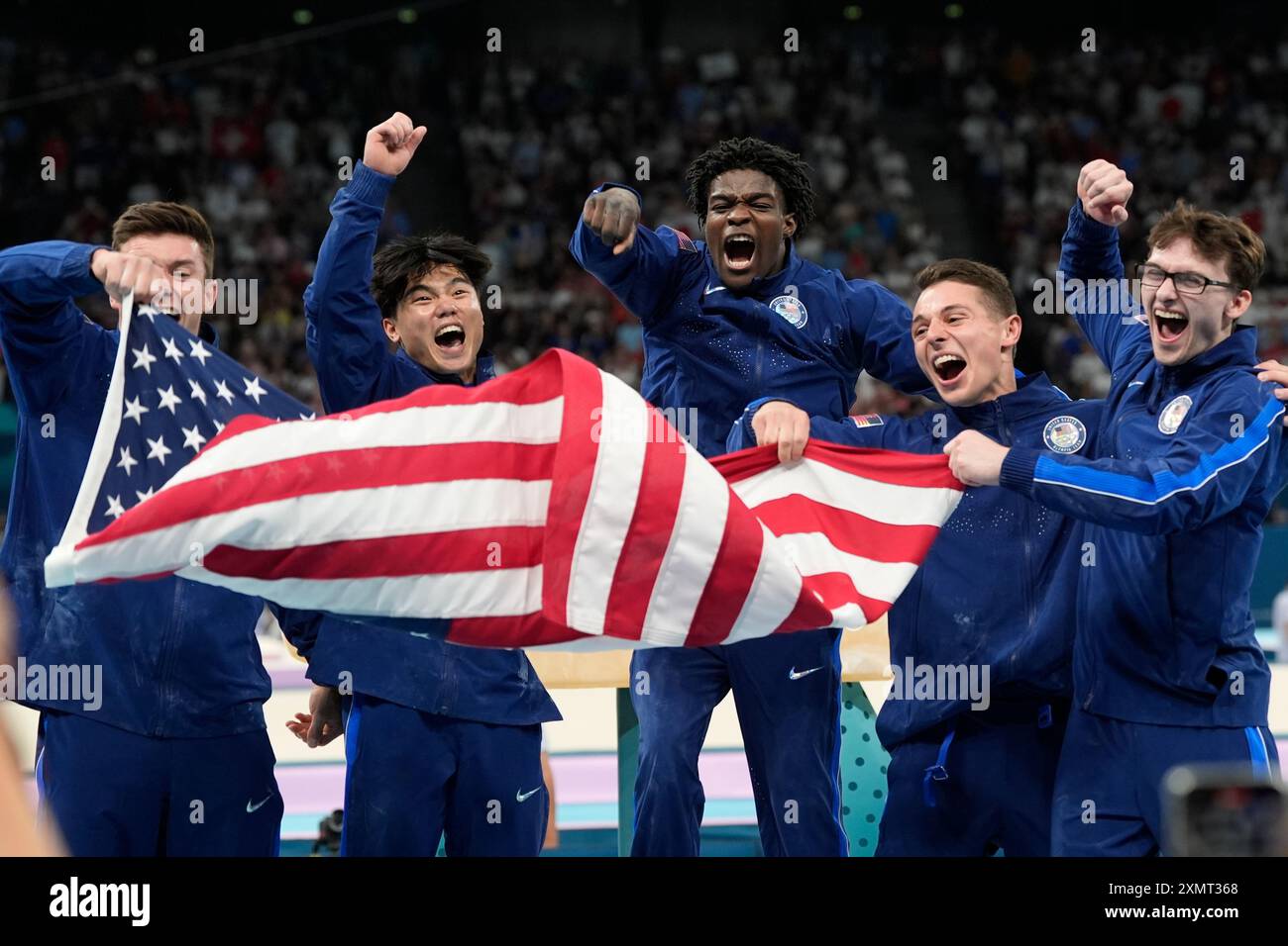 Team USA from left to right Brody Malone, Asher Hong, Fred Richard ...