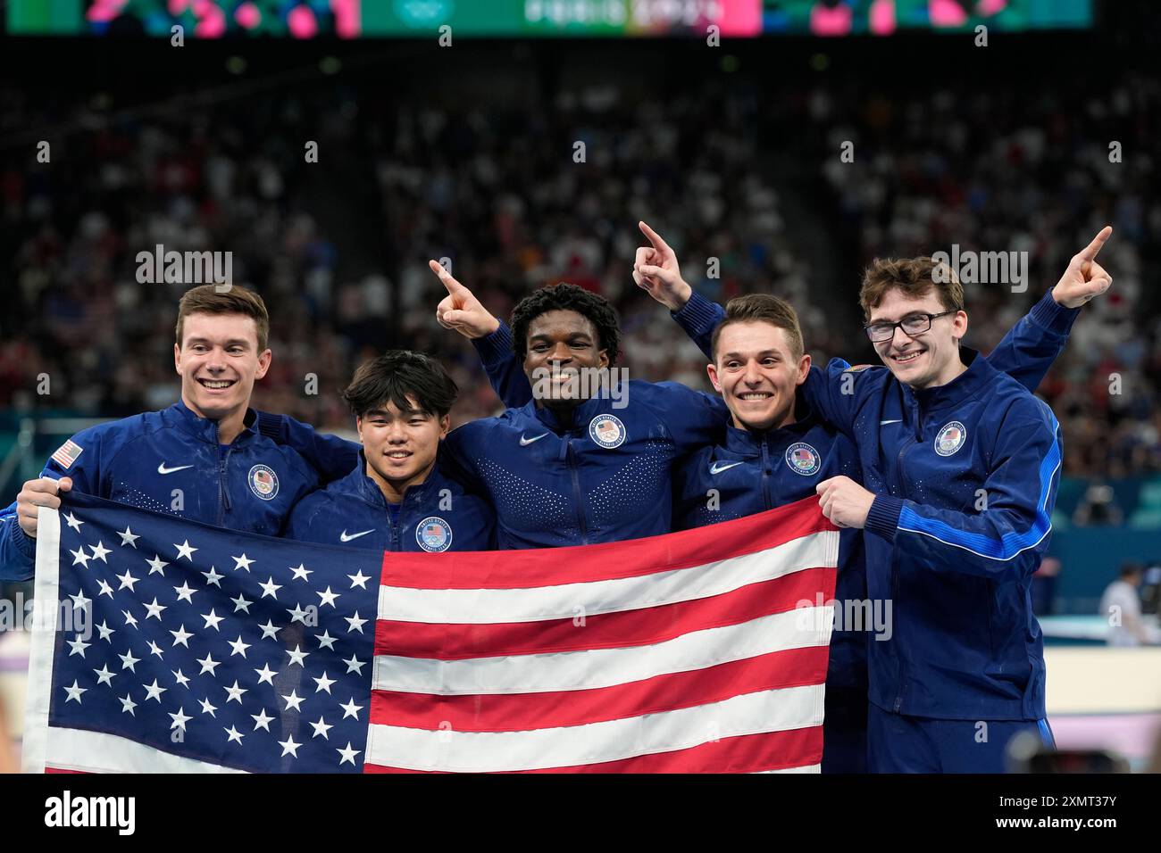 Team USA from left to right Brody Malone, Asher Hong, Fred Richard ...