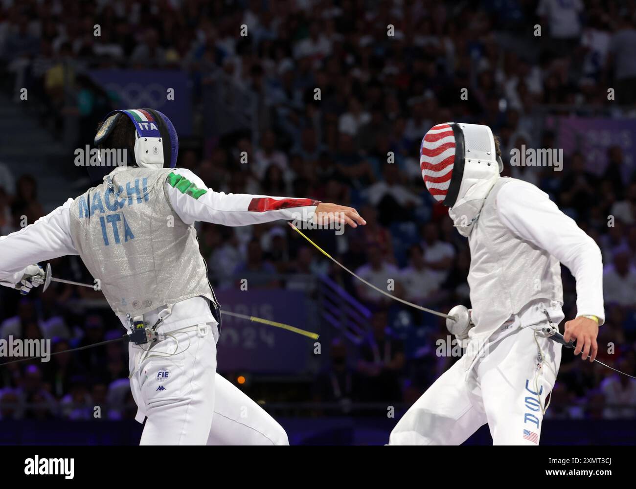Paris, France. 29th July, 2024. Nick Itkin of the US (R) competes ...