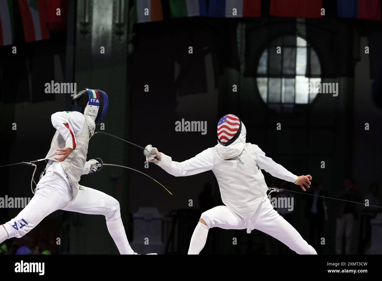 Paris, France. 29th July, 2024. Nick Itkin of the US (R) competes ...