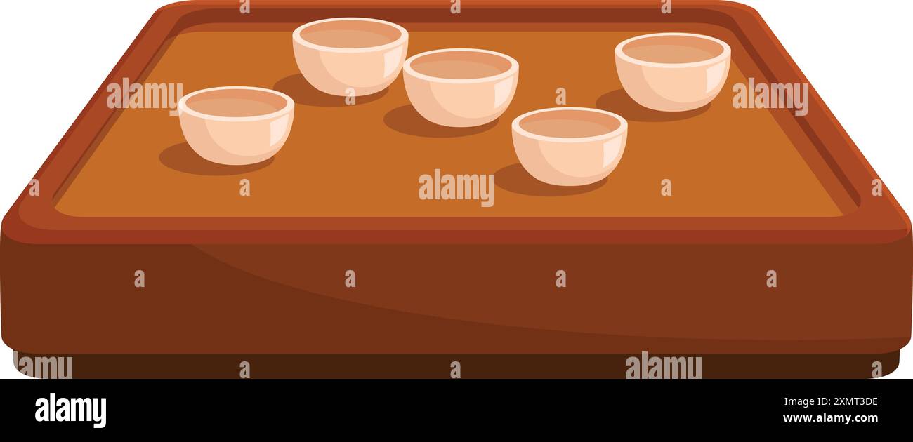 Wooden tea table is showcasing empty teacups, ready for a traditional ...