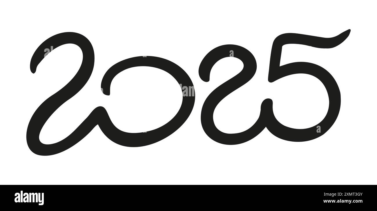 Vector 2025 year black handwriting horizontal font. Illustration with ...