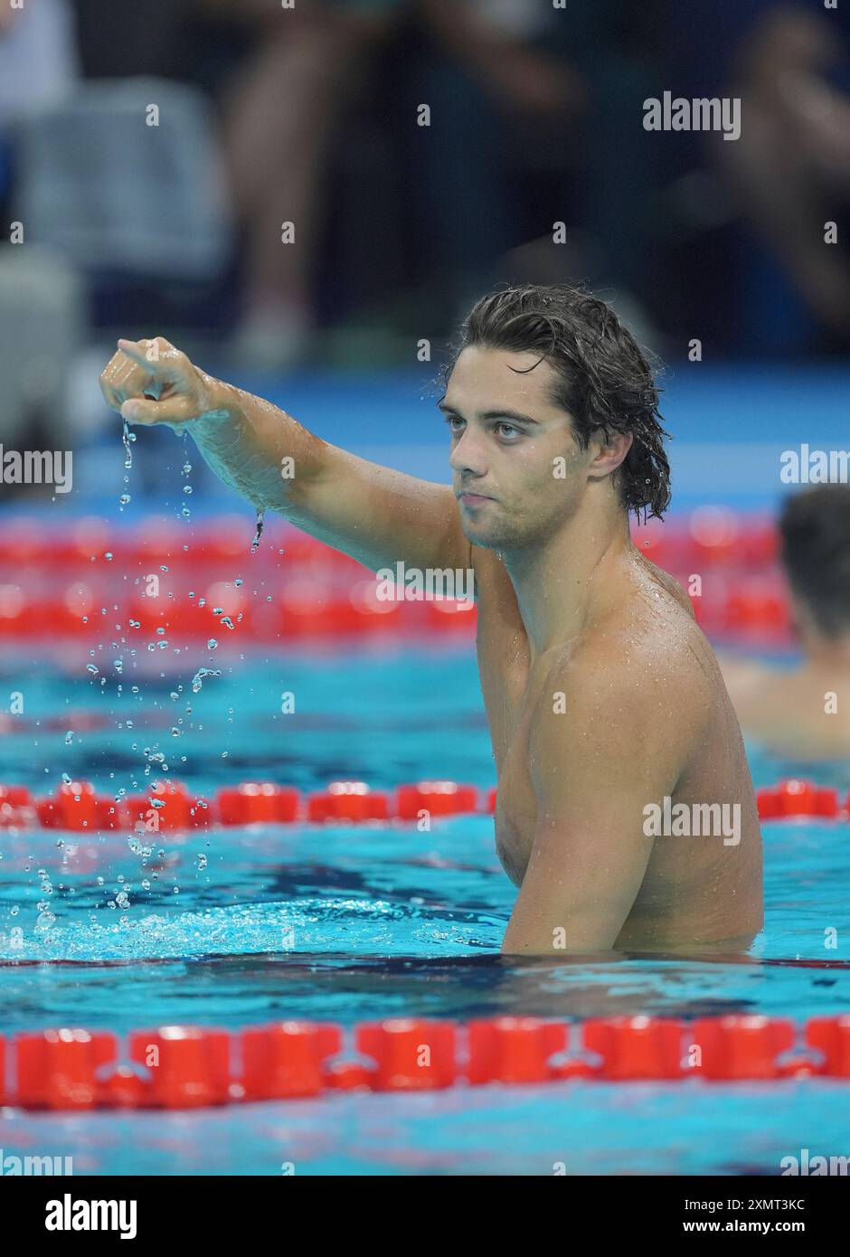 Italy's CECCON Thomas reacts after winning the swimming Men's 100m ...