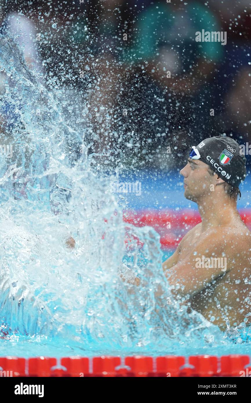 Italy's CECCON Thomas reacts after winning the swimming Men's 100m ...