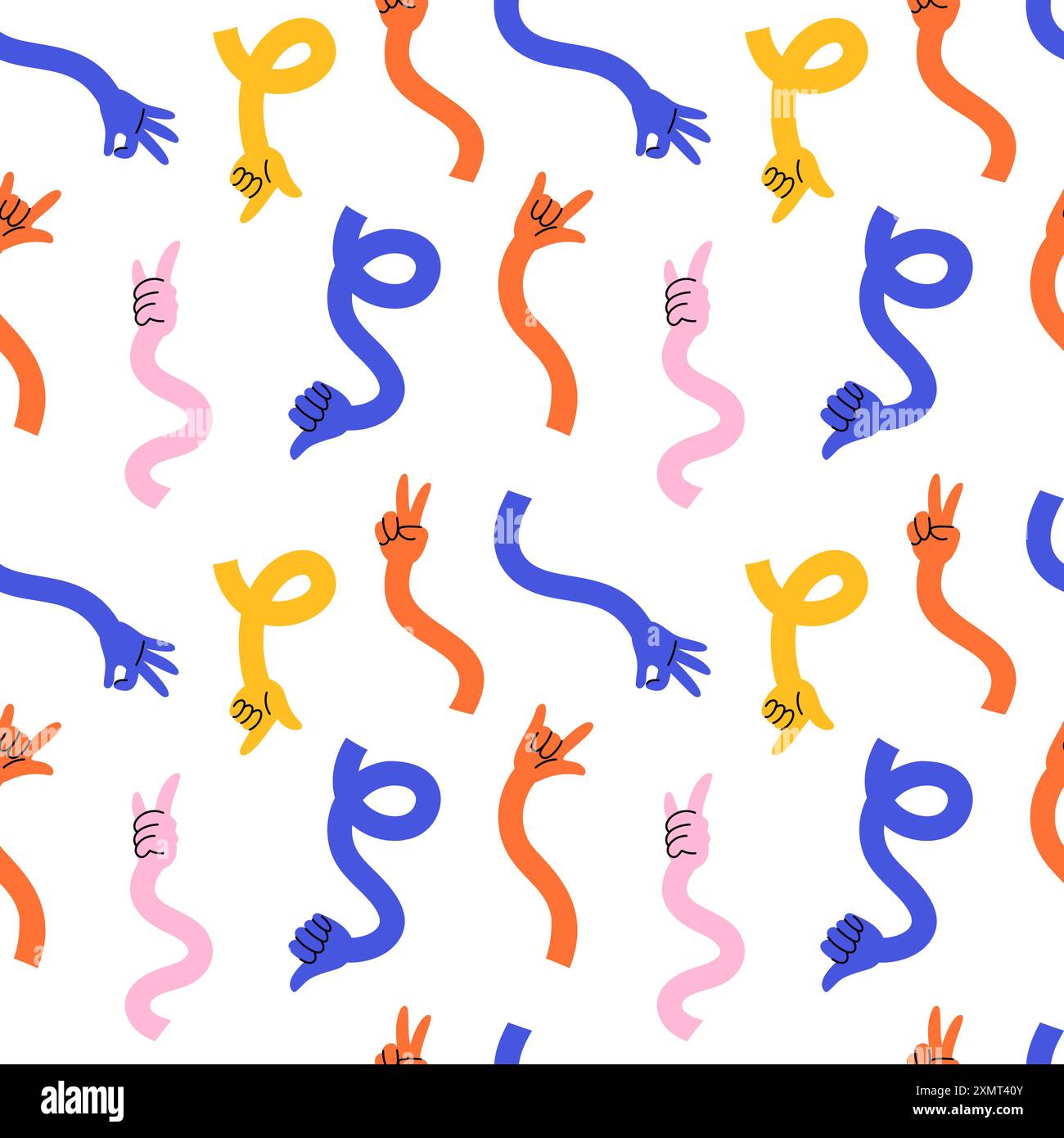 Multicolor curved hands seamless pattern. Long flexible arms. Weaving ...