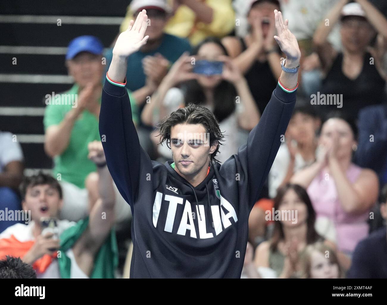 Paris, France. 29th July, 2024. Gold medalist Thomas Ceccon of Italy ...