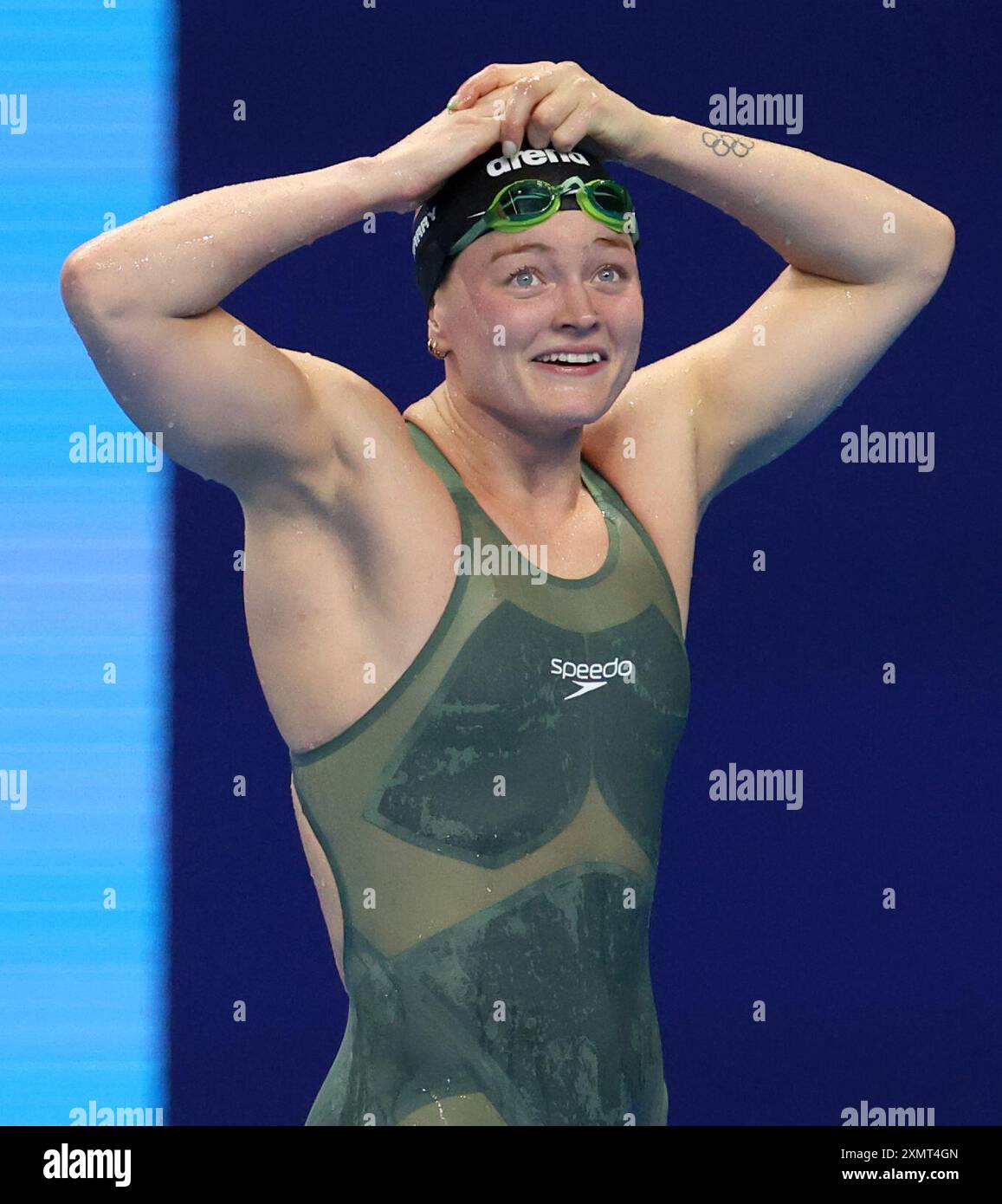 Paris, France. July 29th 2024. Ireland's Mona McSharry celebrates ...