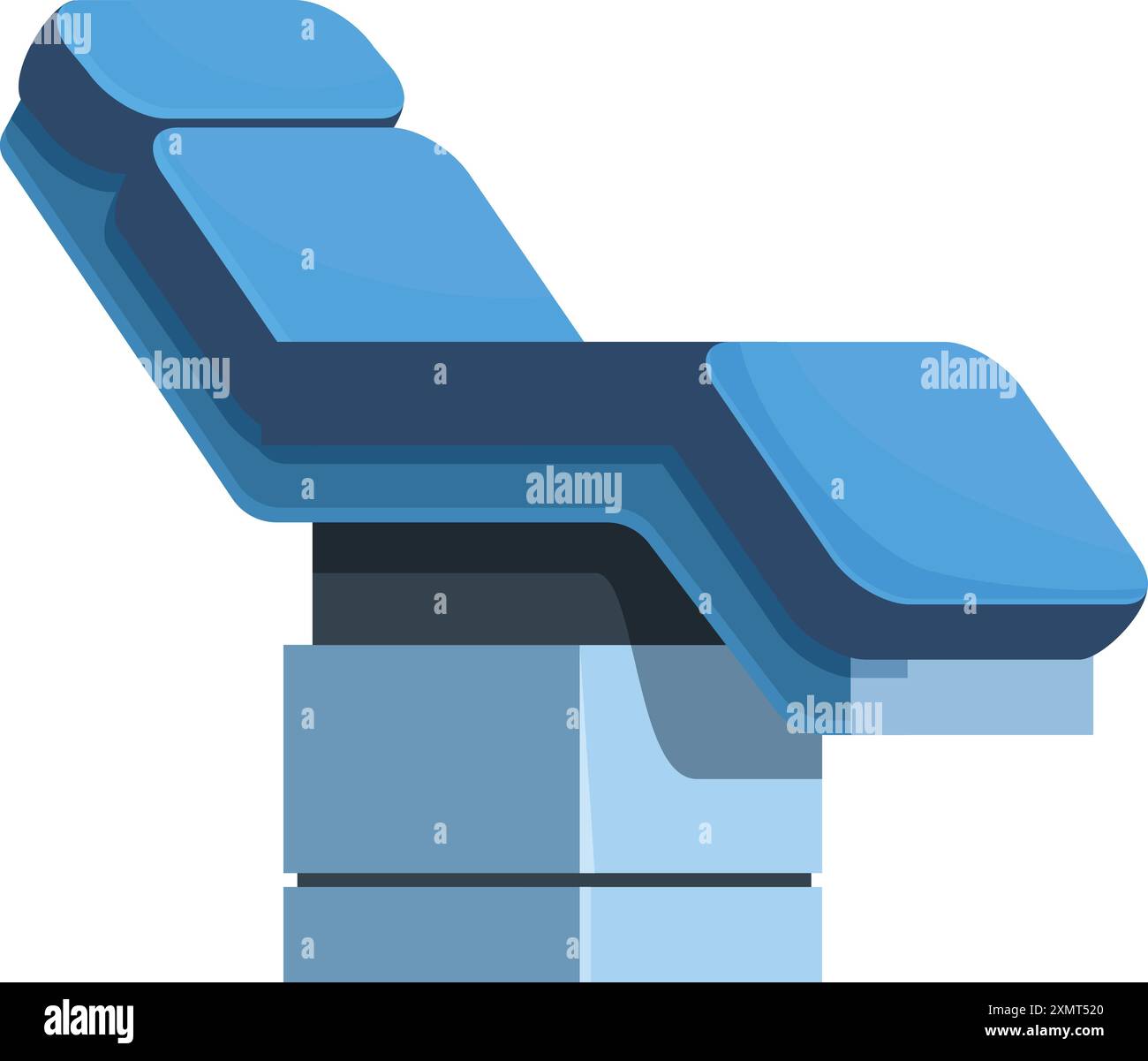 Modern medical examination table with blue cushions is standing in a ...