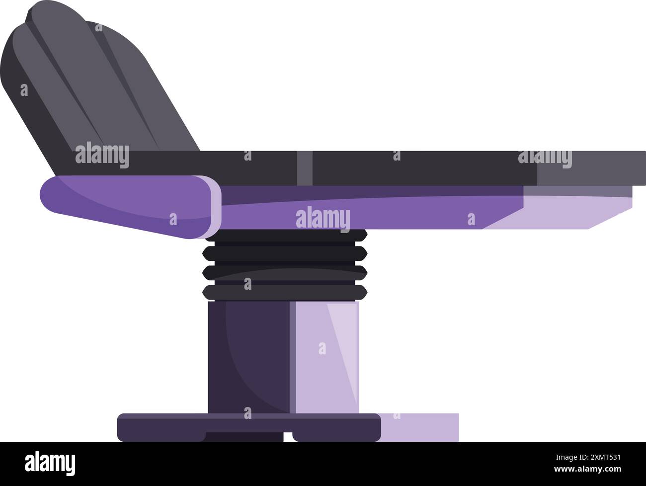 Adjustable gray medical table with purple upholstery standing in ...