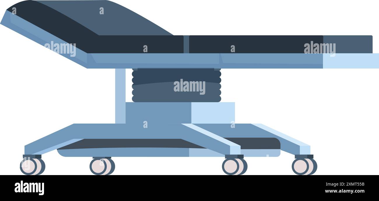 Blue medical examination table with adjustable height and wheels hi-res ...