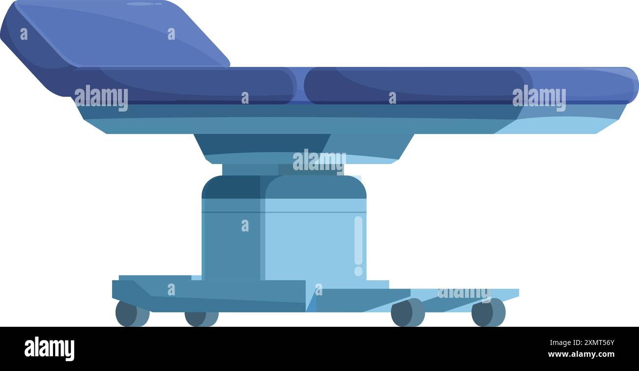 Blue medical examination table with adjustable headrest standing ...