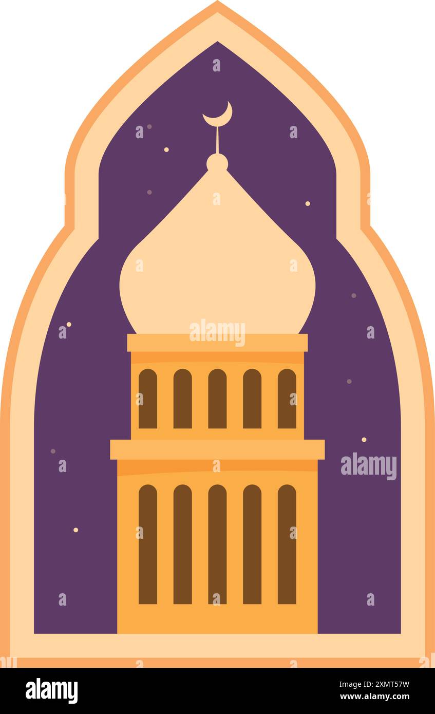 Illustration featuring an islamic mosque building at night with stars ...