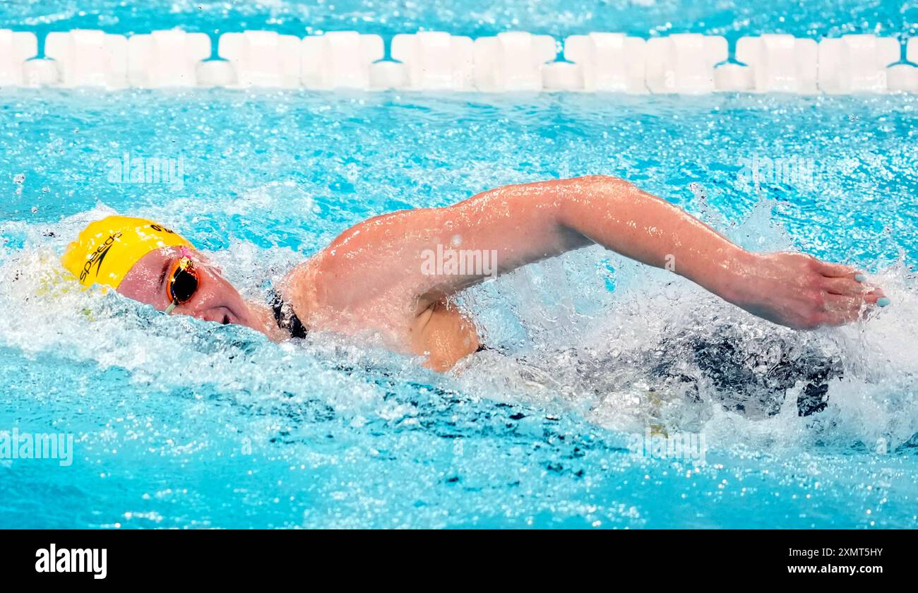 Mollie O'Callaghan, of Australia, competes in the women's 200-meter ...