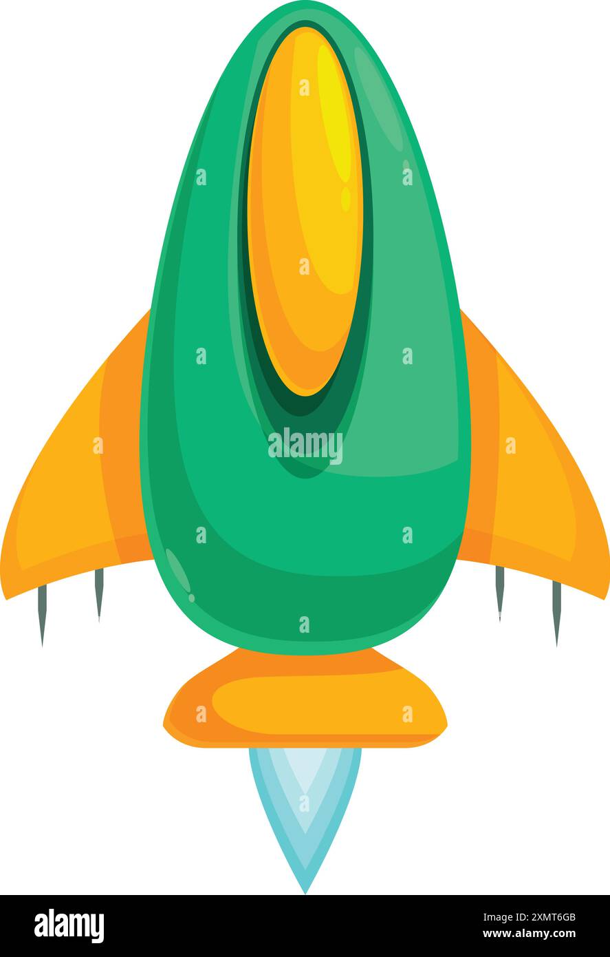Cartoon spaceship flying with fire, spacecraft launching to space Stock ...