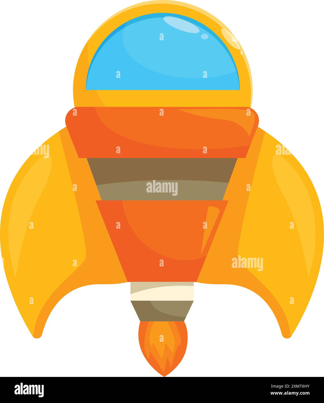 Cartoon spaceship flying through the vast expanse of space, propelled ...