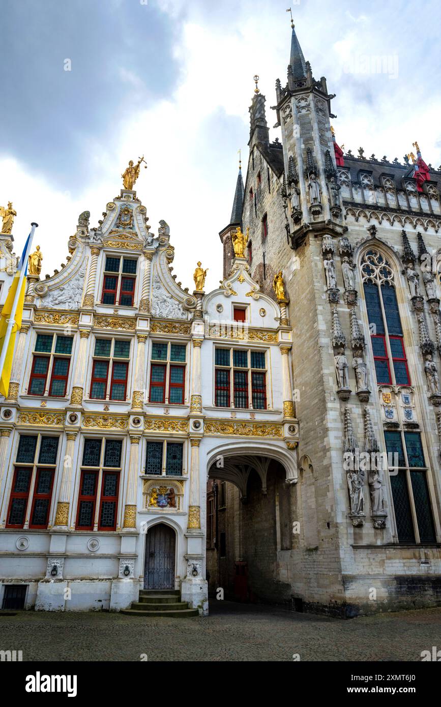 City Hall in Bruges, Belgium built in a late-Gothic monumental style ...