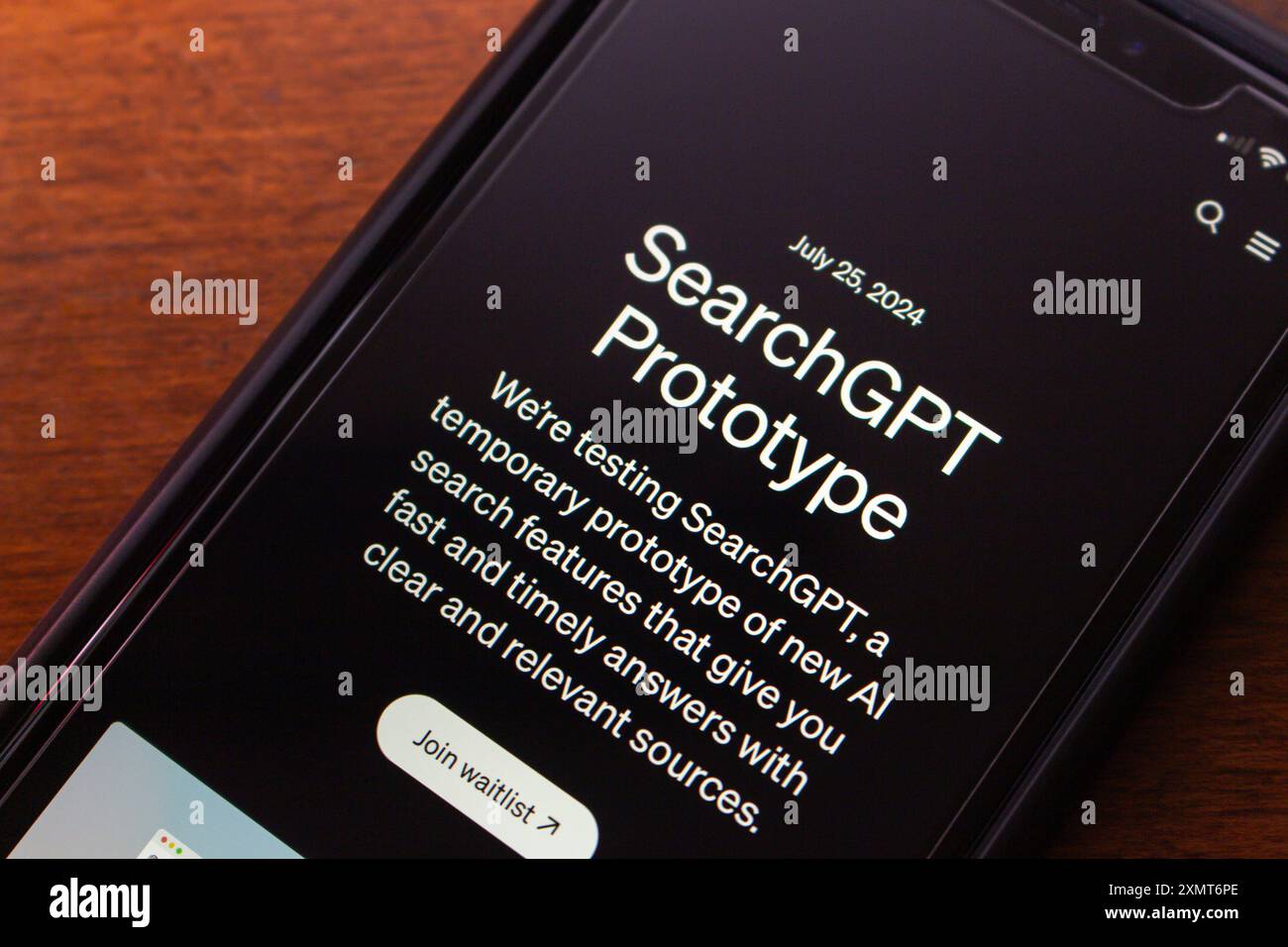 Announcement of SearchGPT Prototype on OpenAI website. SearchGPT is AI search engine using ...