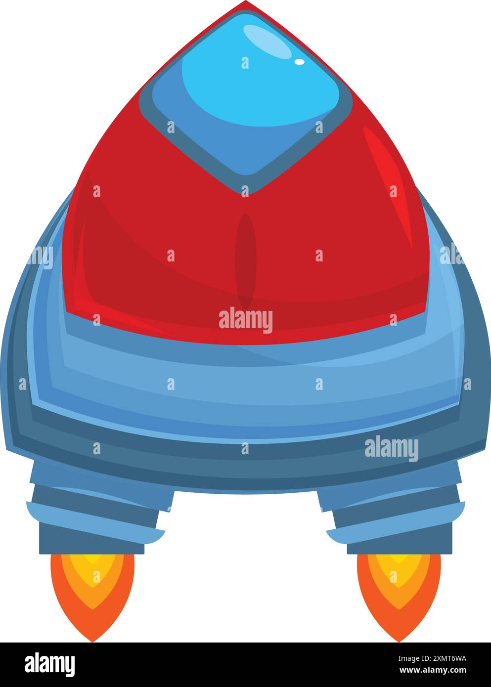 Cartoon spaceship flying in space with engine exhaust flames Stock ...