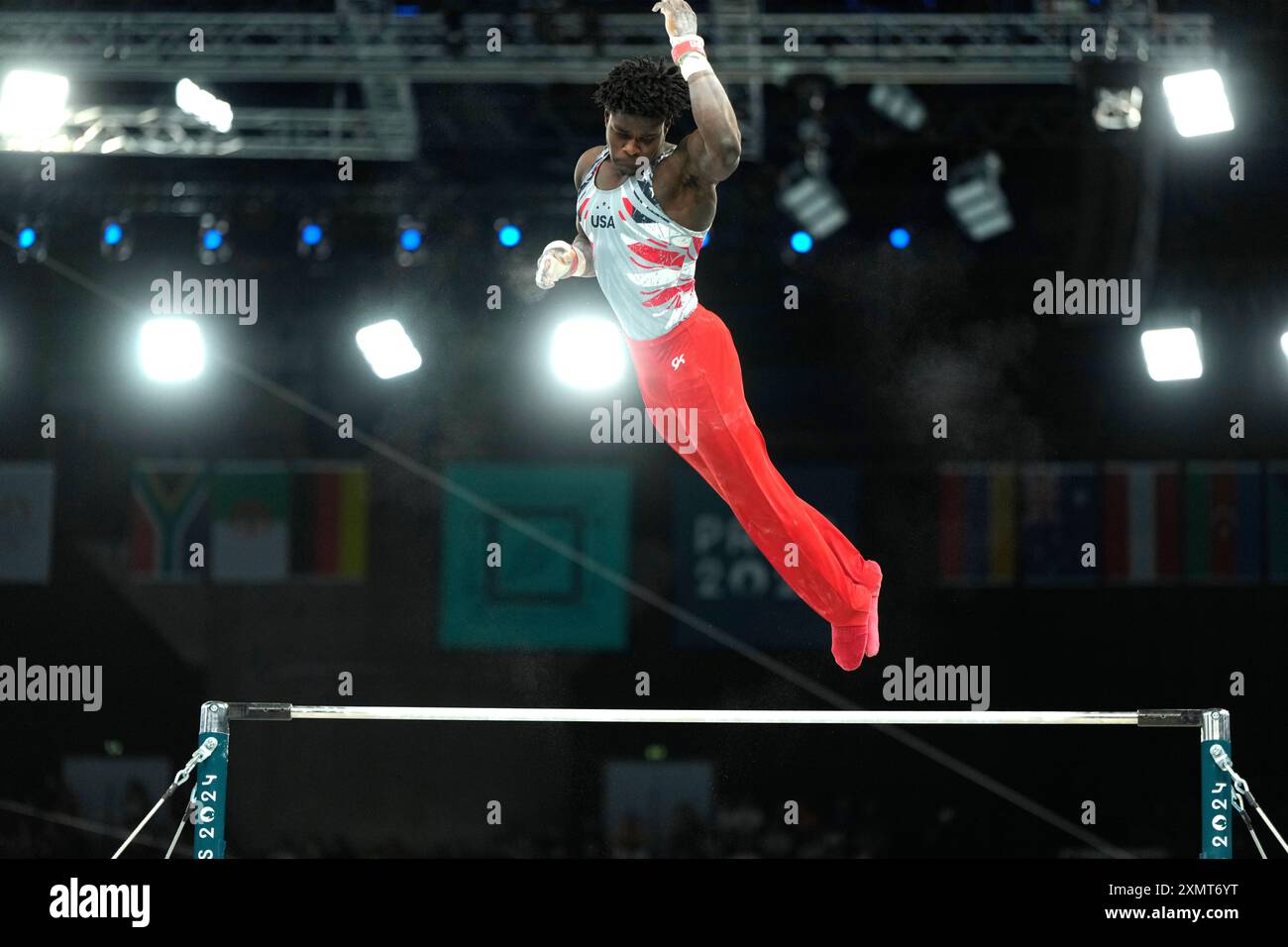 Frederick Richard, of United States, high bar during the men's artistic ...