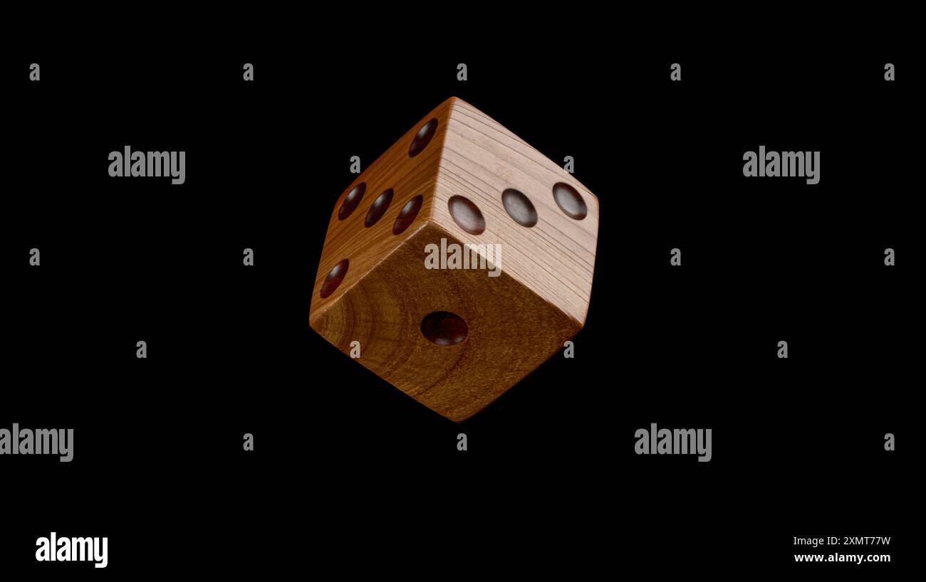 3d render of wooden dice with engraved circular dots on its faces. The ...