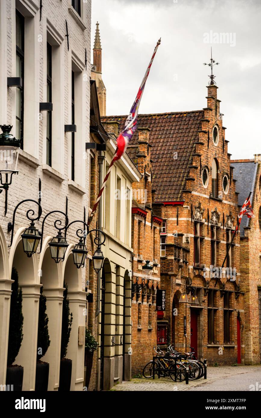 Brick stepped gable in Bruges, Belgium is part of Brewery Bourgogne des ...