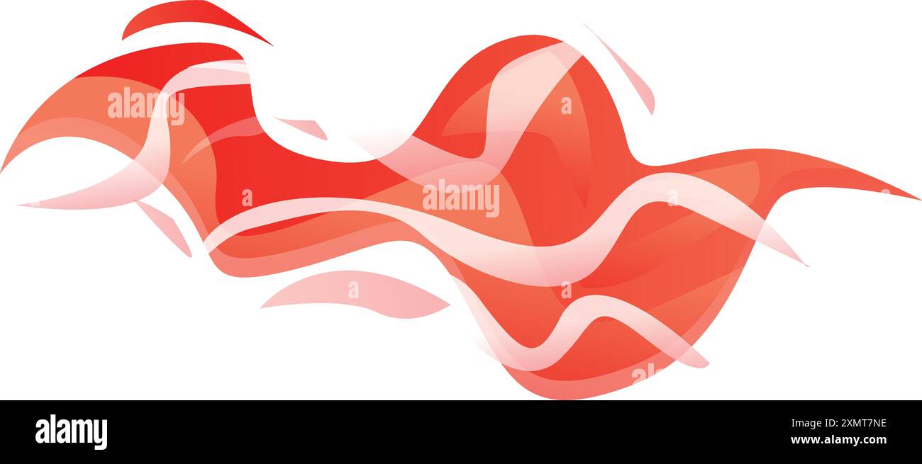 Abstract red wavy shape flowing in the air, dynamic lines illustration ...