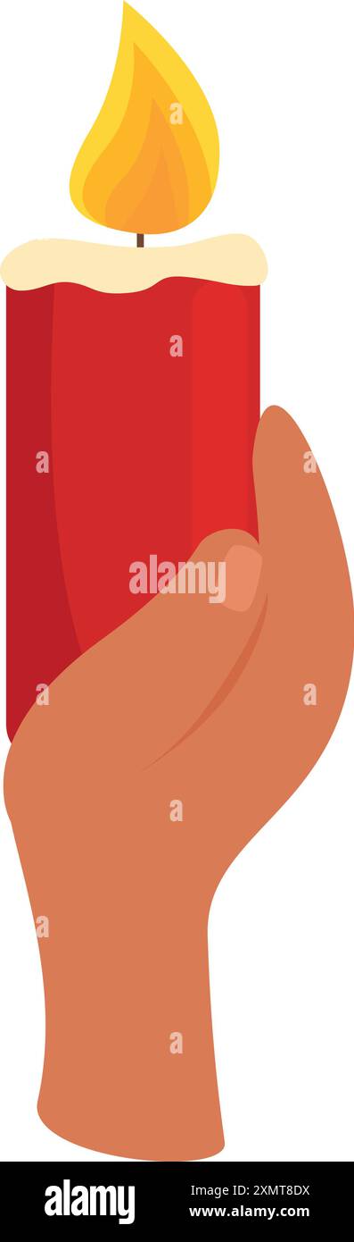Cartoon illustration of a hand holding a burning red candle Stock ...