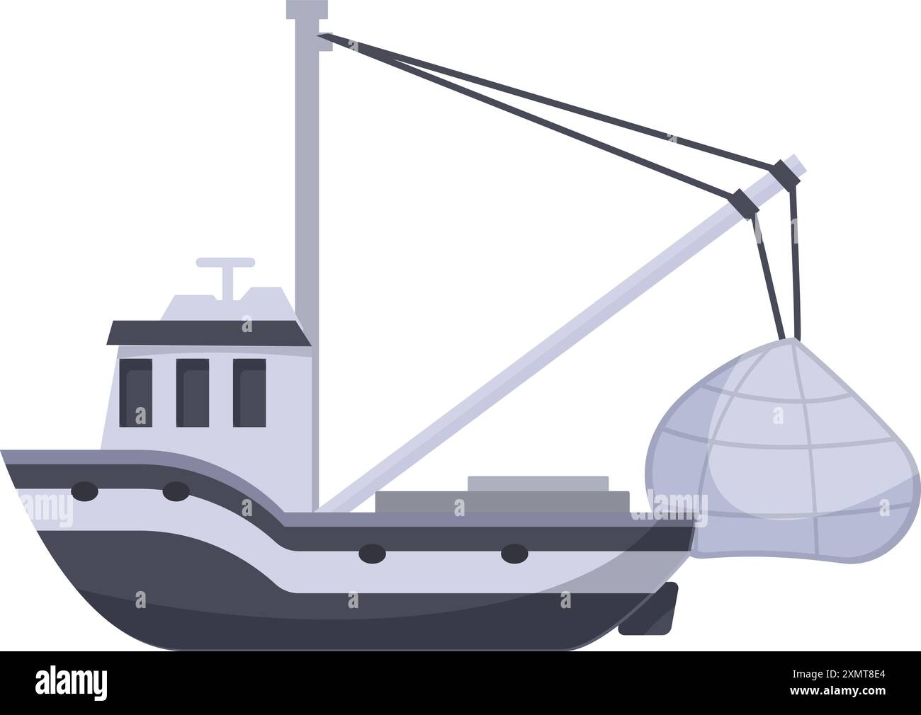 Fishing boat is pulling up a full net after a successful day at sea ...