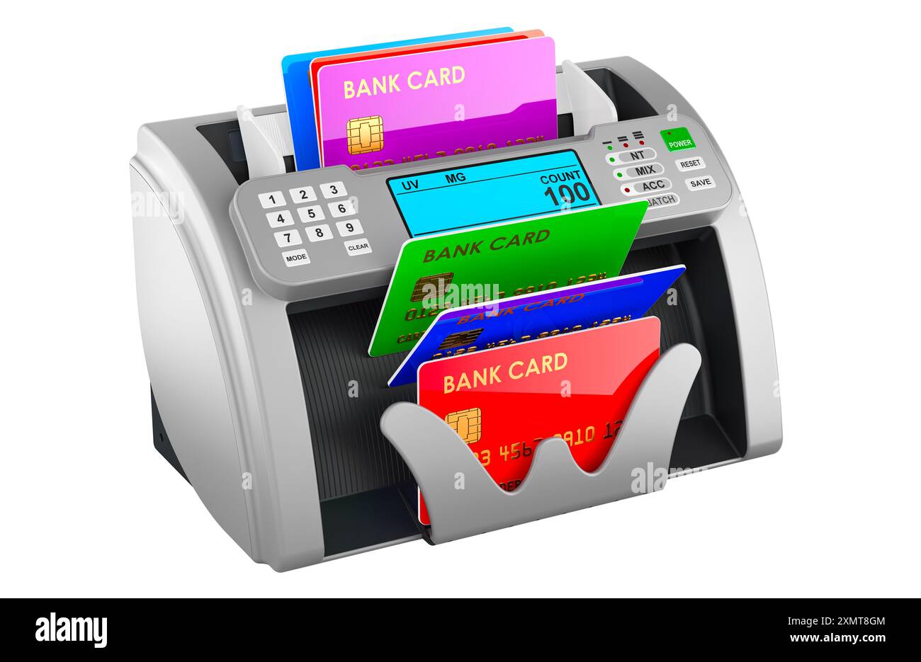 Currency counter with credit cards, 3D rendering isolated on ...
