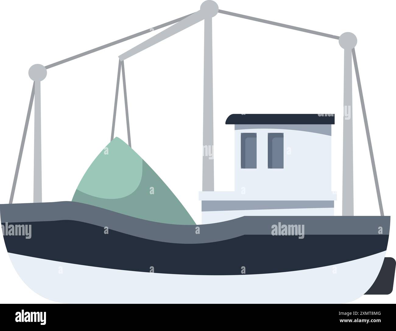 Fishing boat pulling net full of fish out of the water after a long day ...