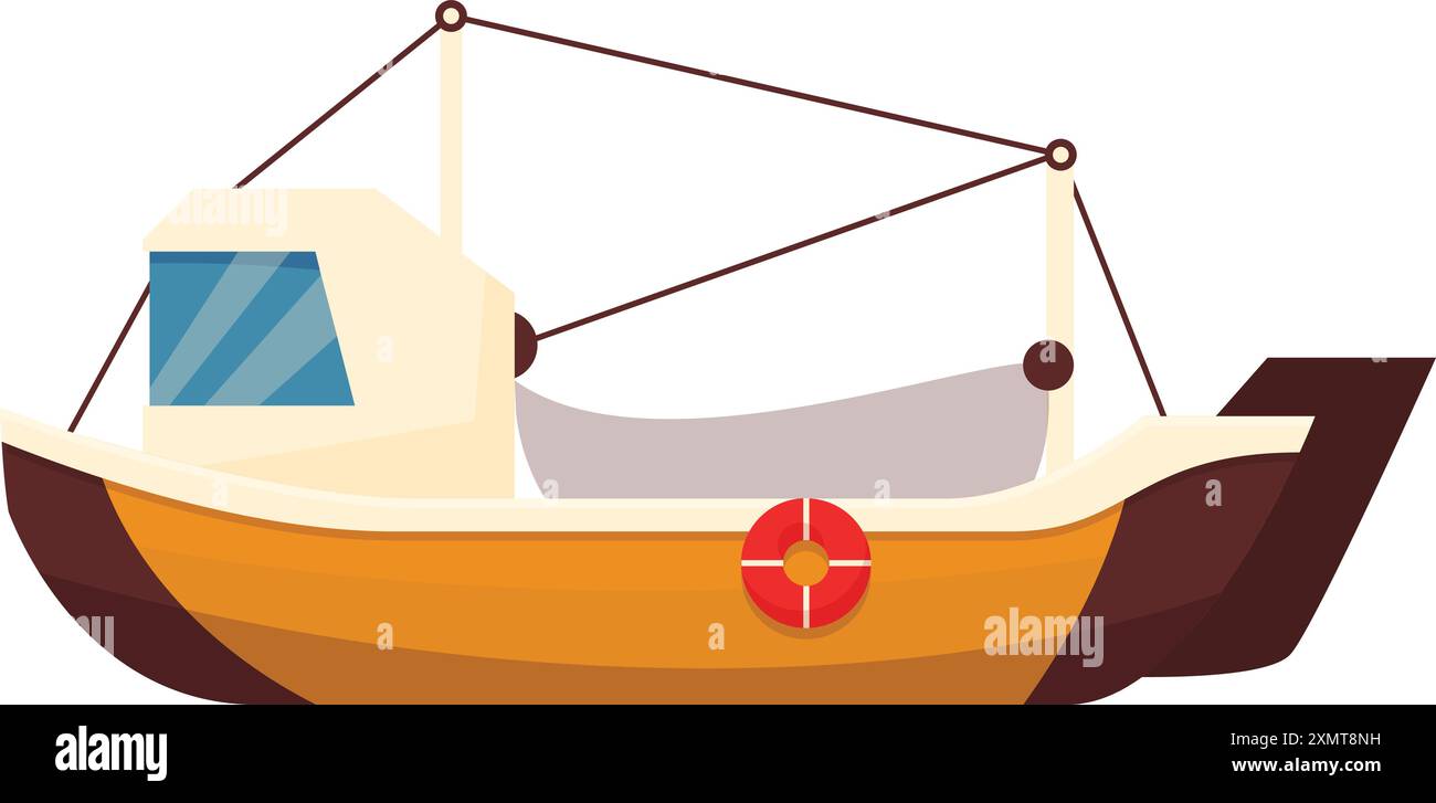 Small fishing boat equipped with empty net floating on water Stock ...