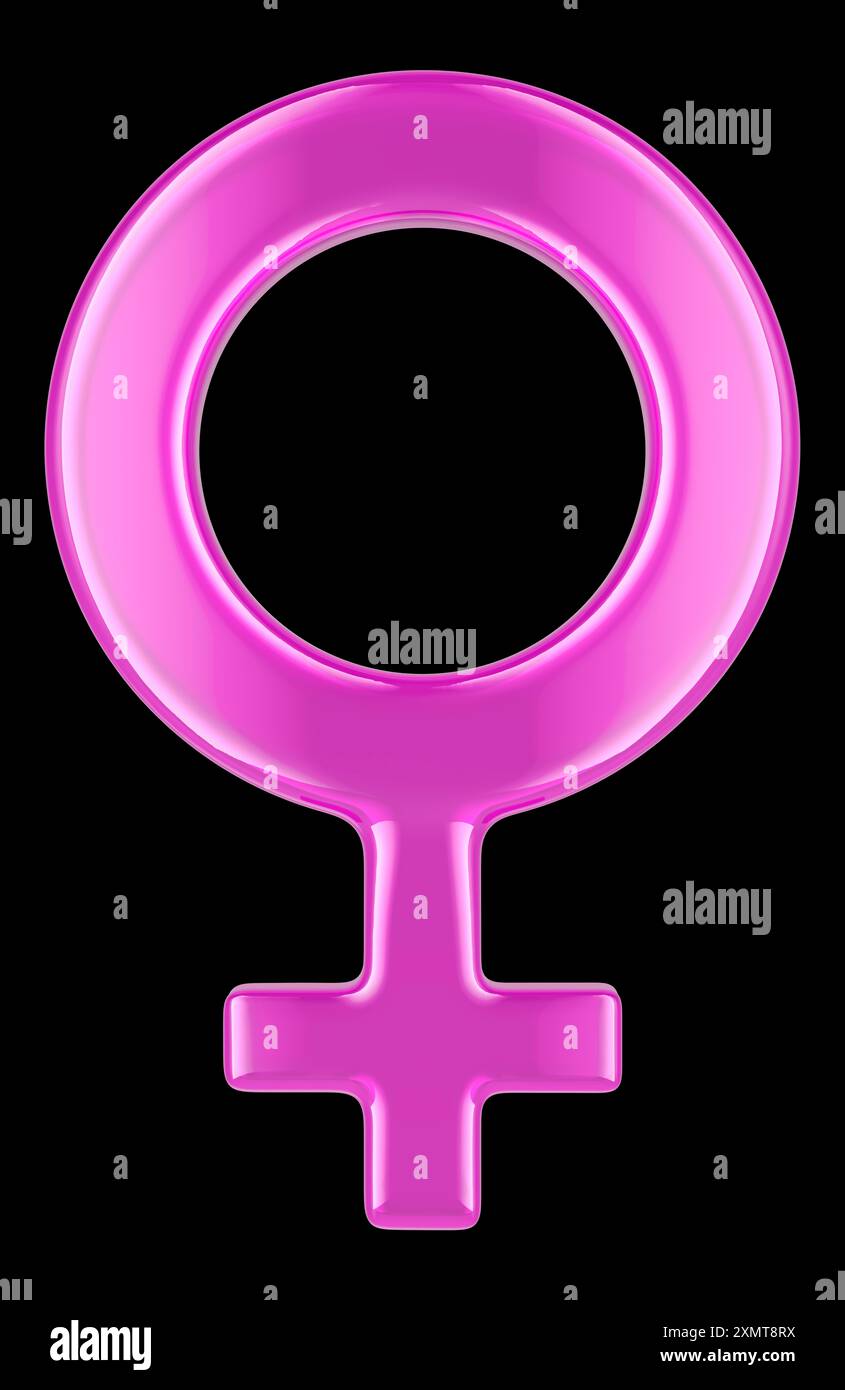 Pink Female Gender Symbol on black background. 3D rendering Stock Photo ...