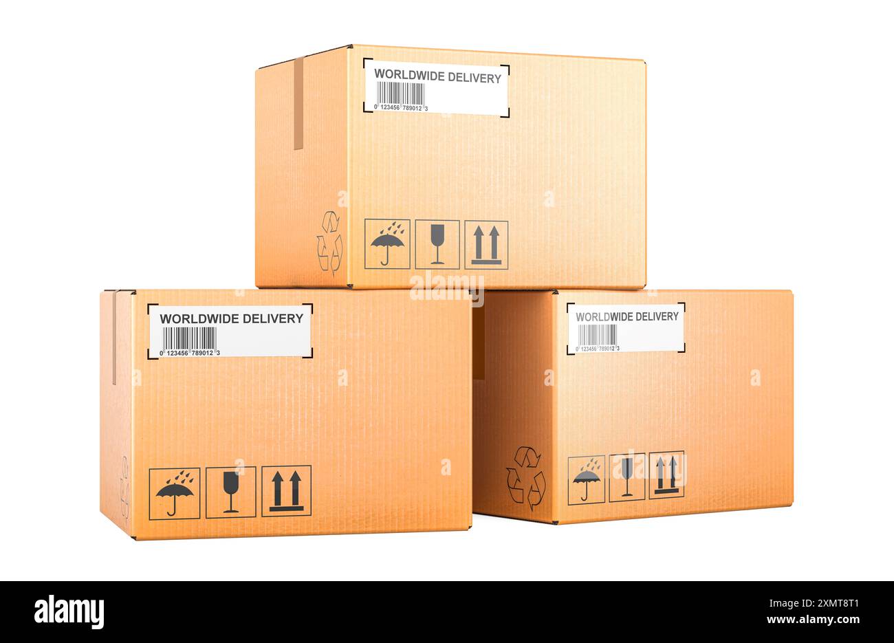 Three Parcels, cardboard boxes. 3D rendering isolated on white background Stock Photo - Alamy