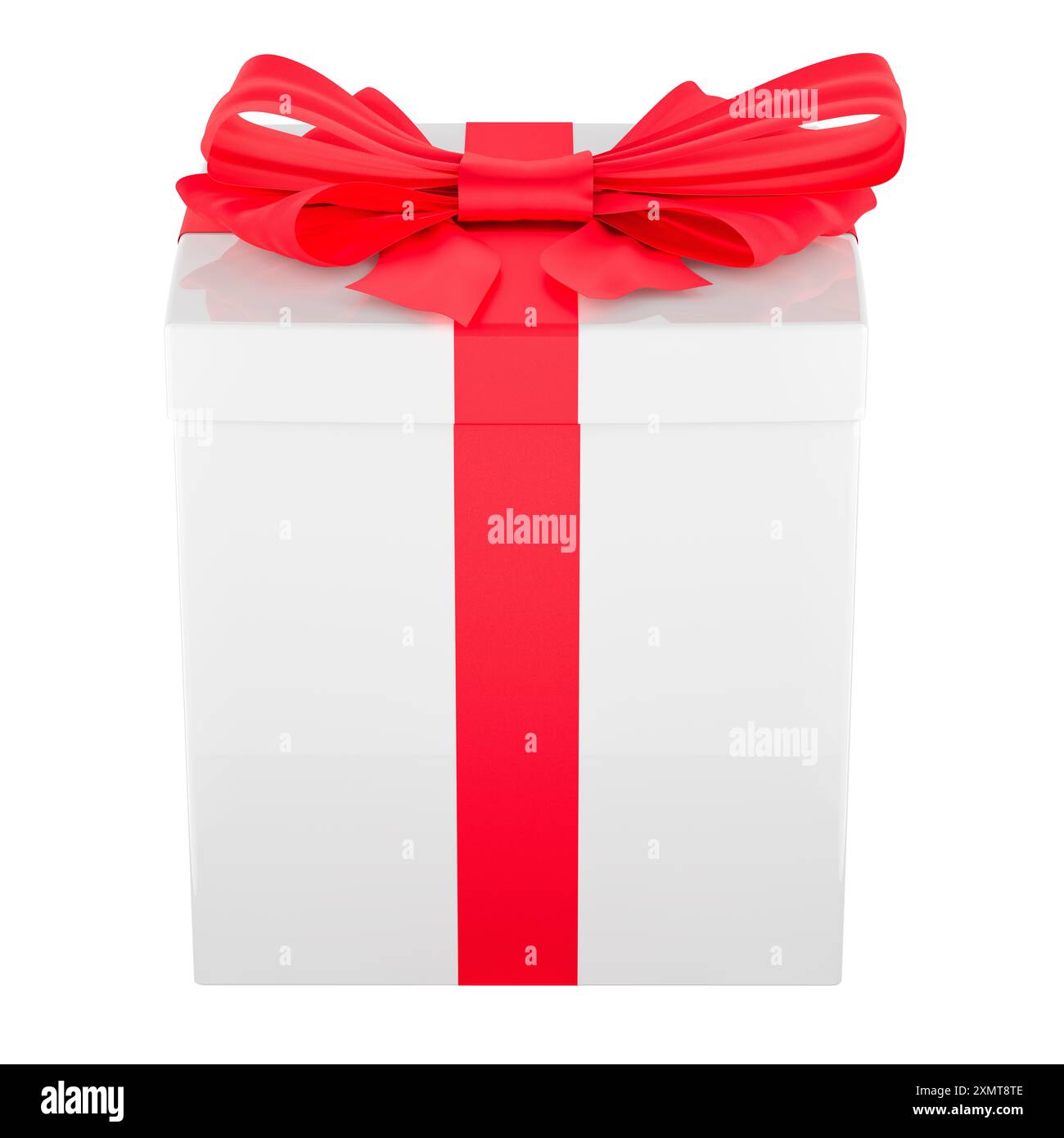 White Gift Box with Red ribbon and bow. Side view, 3D rendering ...