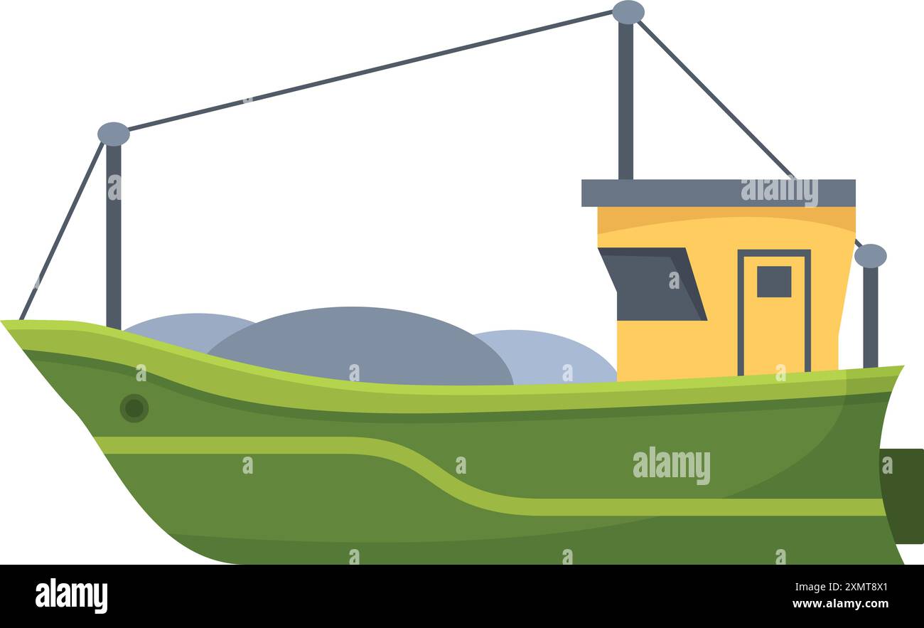 Green fishing boat sailing on the water with full nets hi-res stock ...