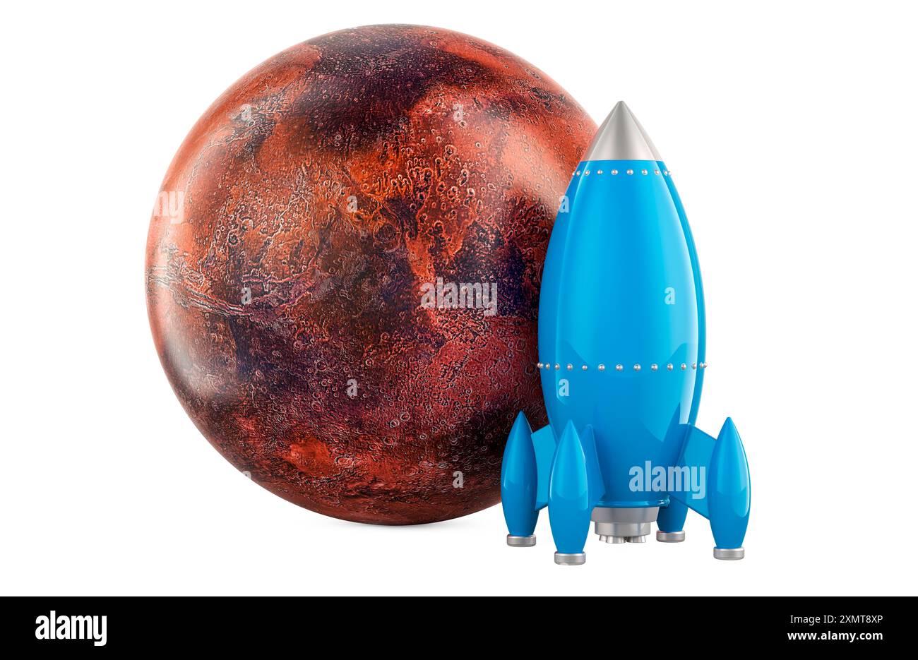 Mars with rocket ship. 3D rendering isolated on transparent background ...